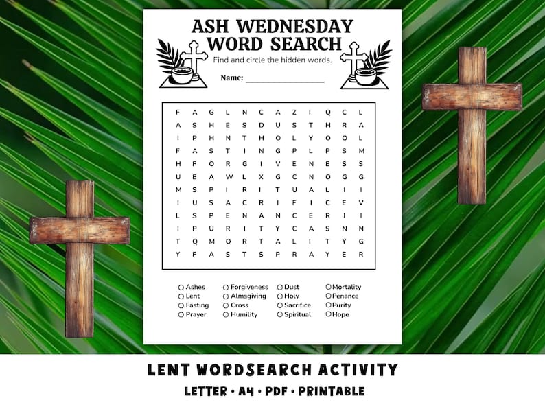 Ash Wednesday Wordsearch Activity: School Lesson, Bible Study, Easter ...