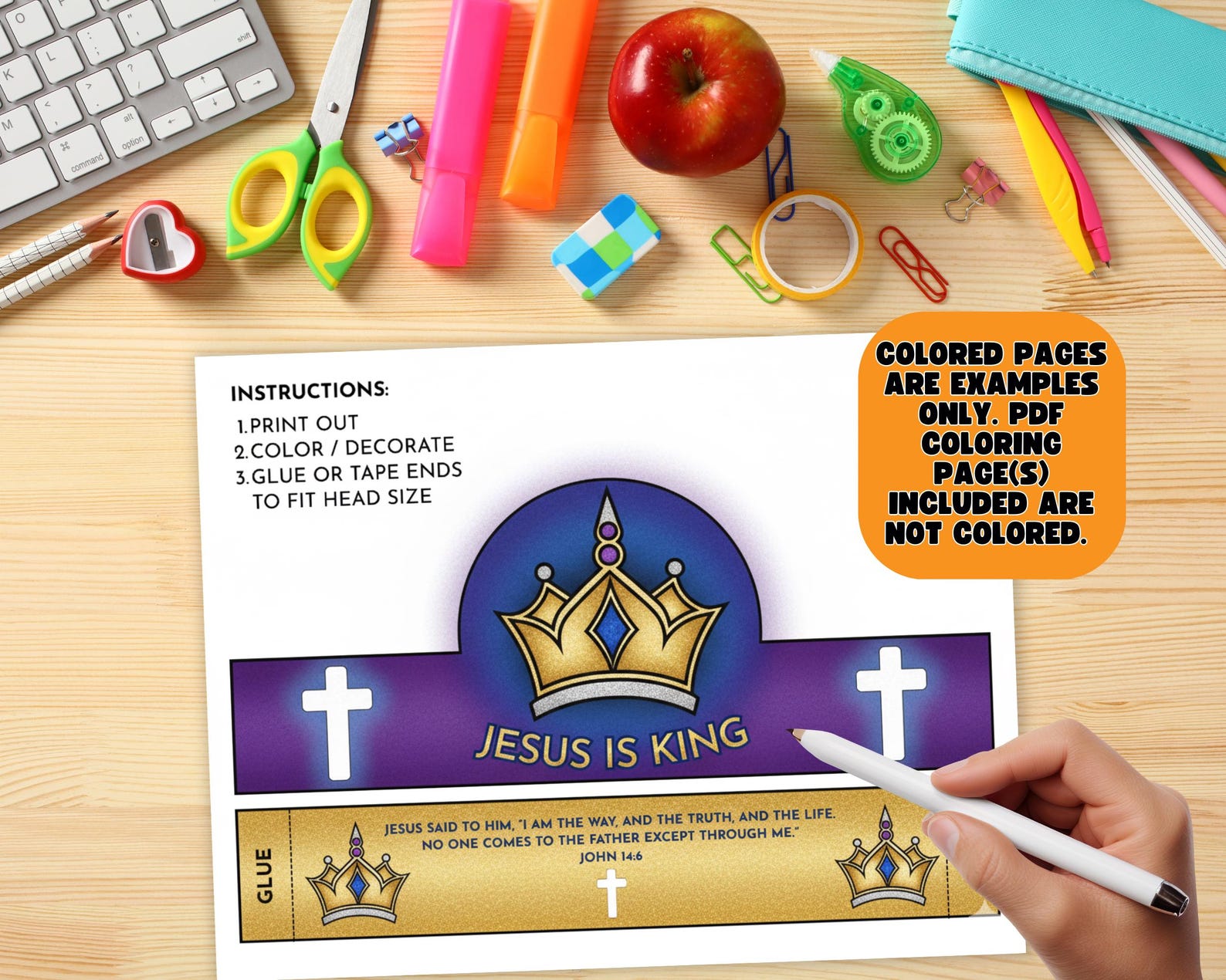 Jesus is King Paper Crown Craft - Coloring Activity Paper Hat, John 14: ...