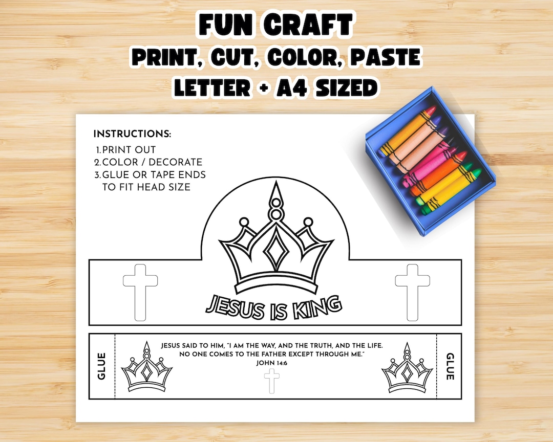 Jesus is King Paper Crown Craft - Coloring Activity Paper Hat, John 14: ...