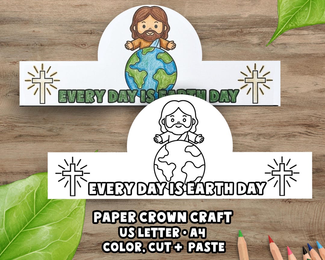 Earth Day Sunday School Craft, Jesus + World Paper Crown Headband, Kid ...