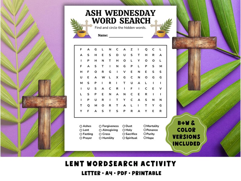 Ash Wednesday Wordsearch Activity: School Lesson, Bible Study, Easter ...