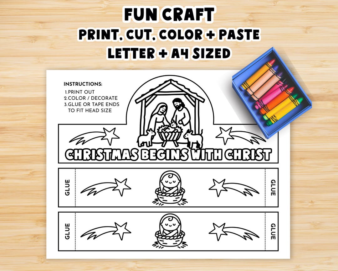 Christmas Nativity Paper Crown: Sunday School Coloring Craft (digital ...