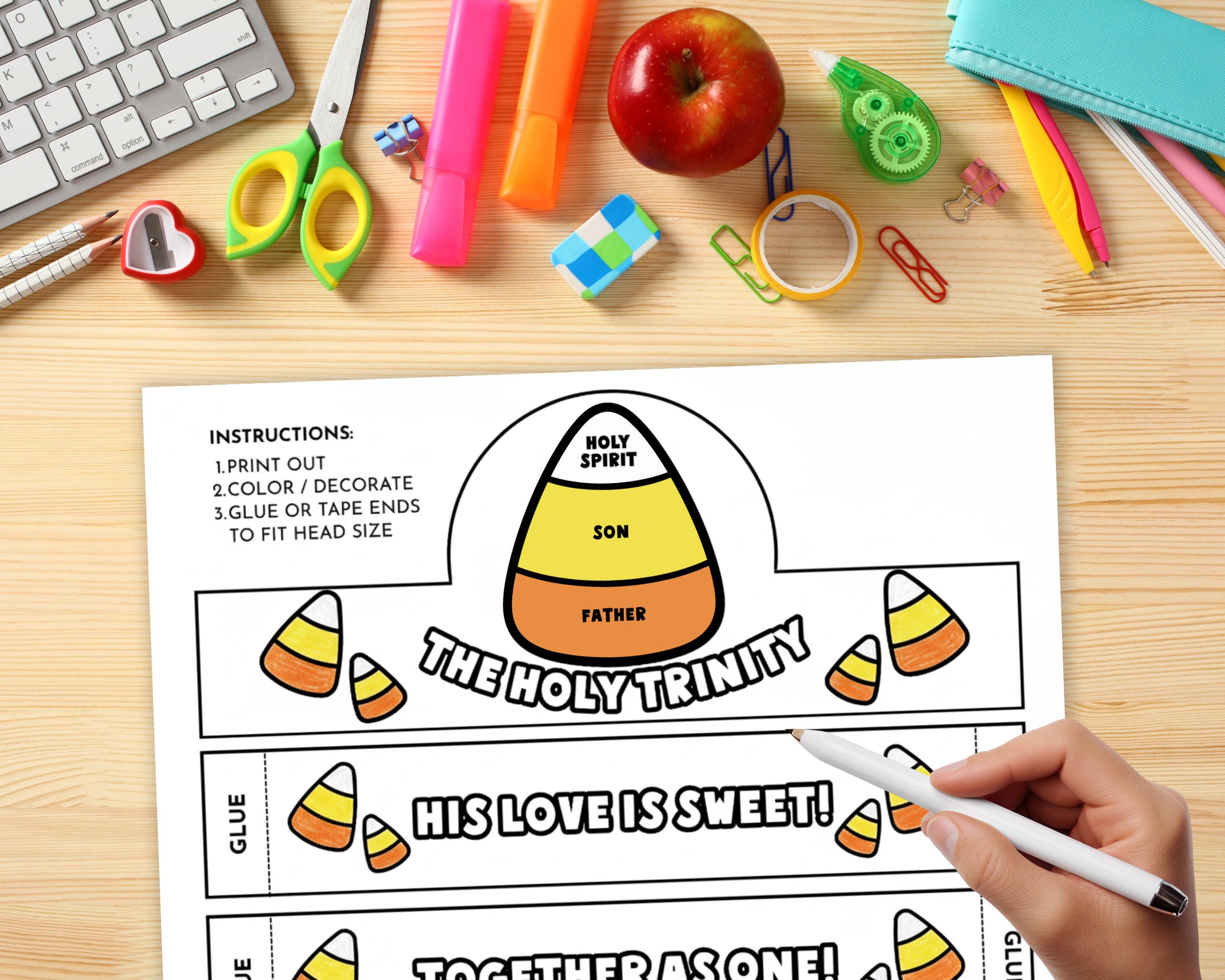 Christian Halloween Craft: Candy Corn Holy Trinity Paper Headband Crown ...