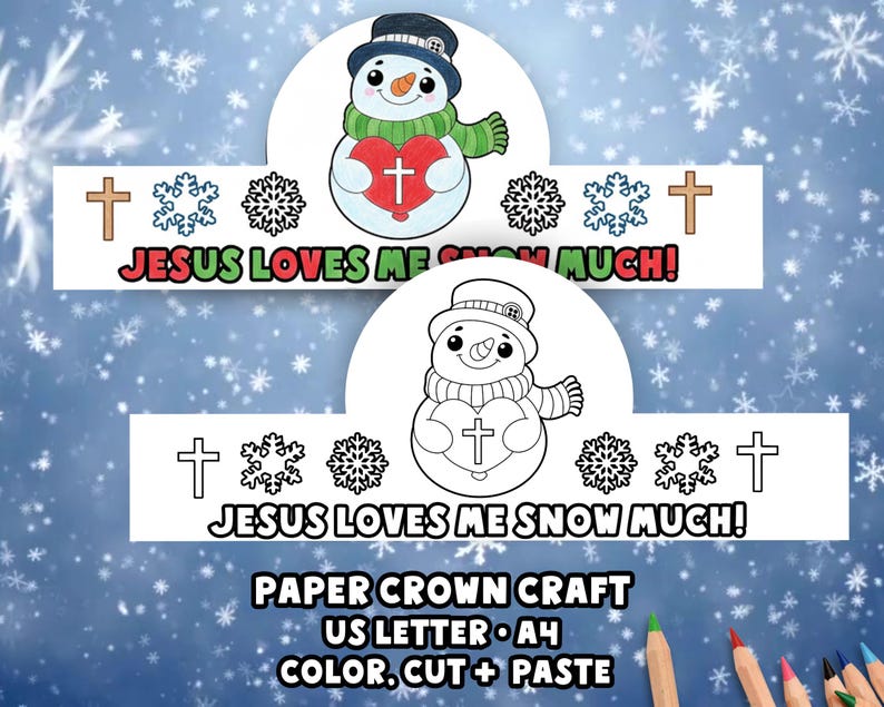 Winter Sunday School Craft: Snowman Coloring Paper Crown Headband ...