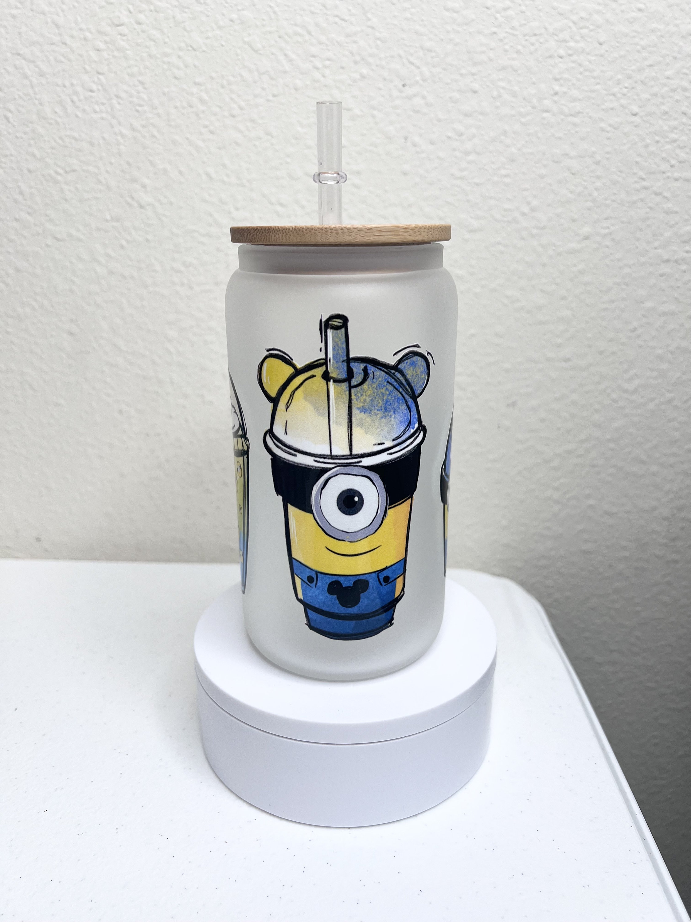 Minion Handmade Glass Cup With Bamboo Lid and Straw Gifts Under 20 - Etsy