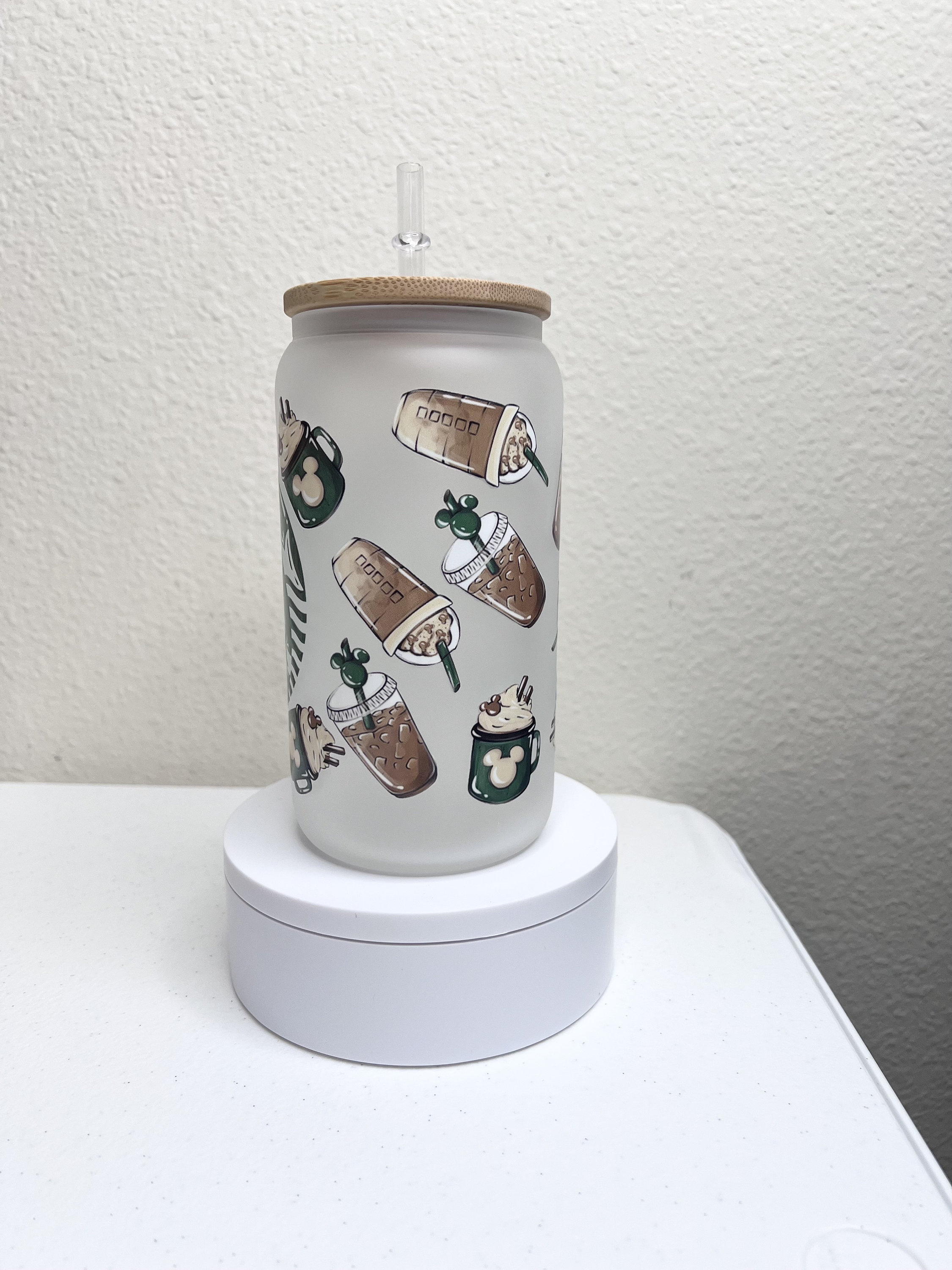 Starbucks Coffee Mickey Mouse Ears Handmade Glass Cup With Bamboo Lid ...