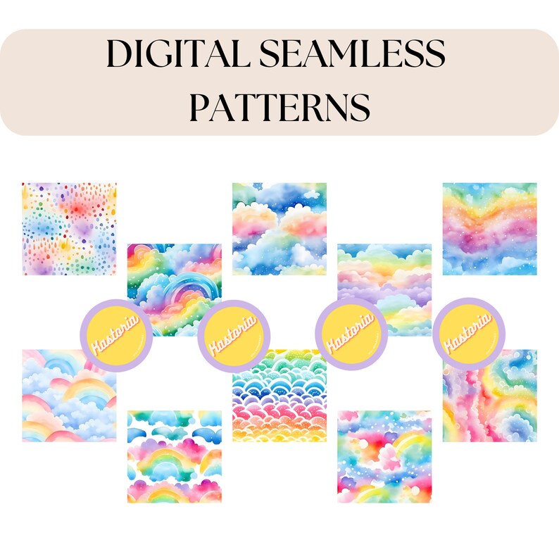 10 Digital Rainbow Pattern, Watercolor Rainbow Seamless Patterns, Watercolor Digital Background ...