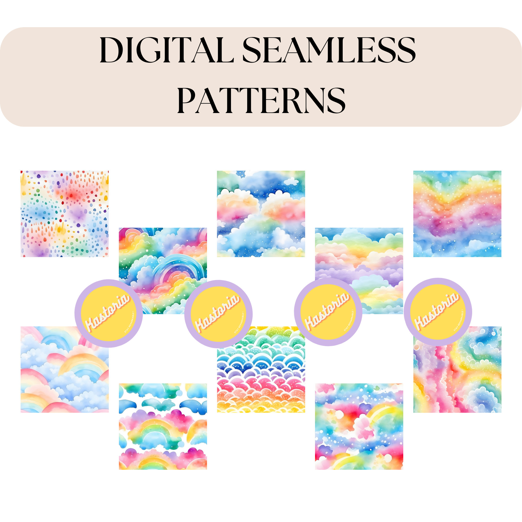 10 Digital Rainbow Pattern, Watercolor Rainbow Seamless Patterns ...