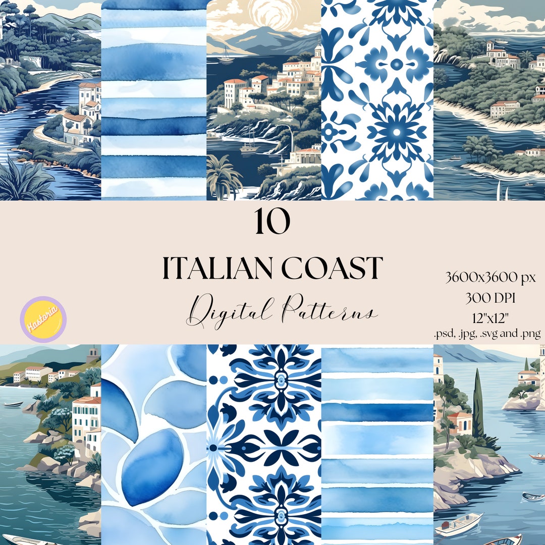 Italian Coast Digital Paper, Italian Coast Seamless Pattern, Amalfi ...
