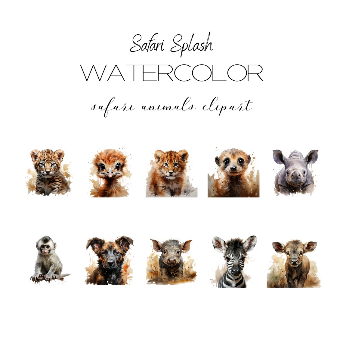 Watercolor Baby Safari Animals, Watercolor Clipart, Nursery Clipart ...