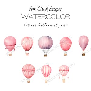 Watercolor Hot Air Balloon Clipart, Pink Cloud Escapes Collection, PNG ...