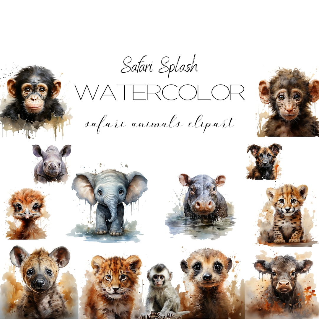 Watercolor Baby Safari Animals, Watercolor Clipart, Nursery Clipart ...