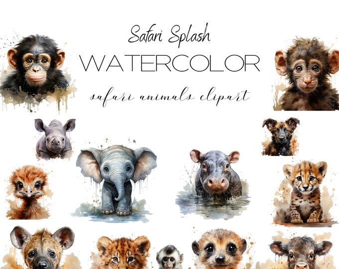 25 Animal Babies Watercolor Clipart, Pngs, Commercial Use, Nursery ...