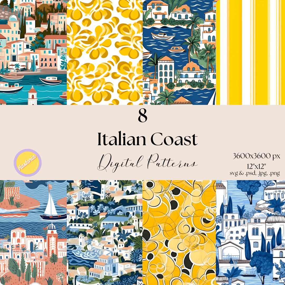 Italian Coast Digital Paper, Italy Wrapping Paper, Italian Coast ...