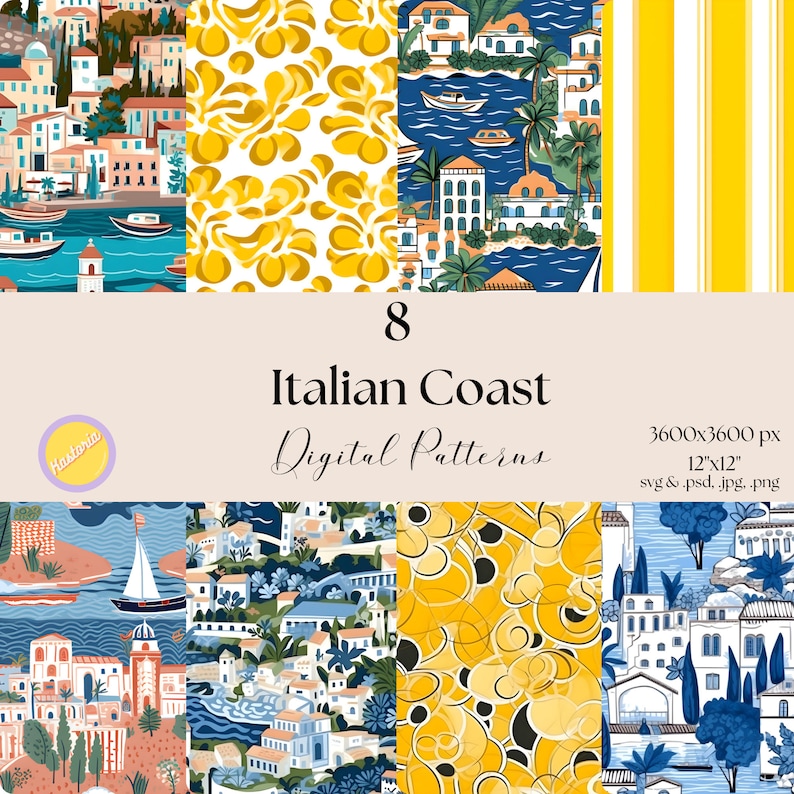 Italian Coast Digital Paper, Italy Wrapping Paper, Italian Coast ...