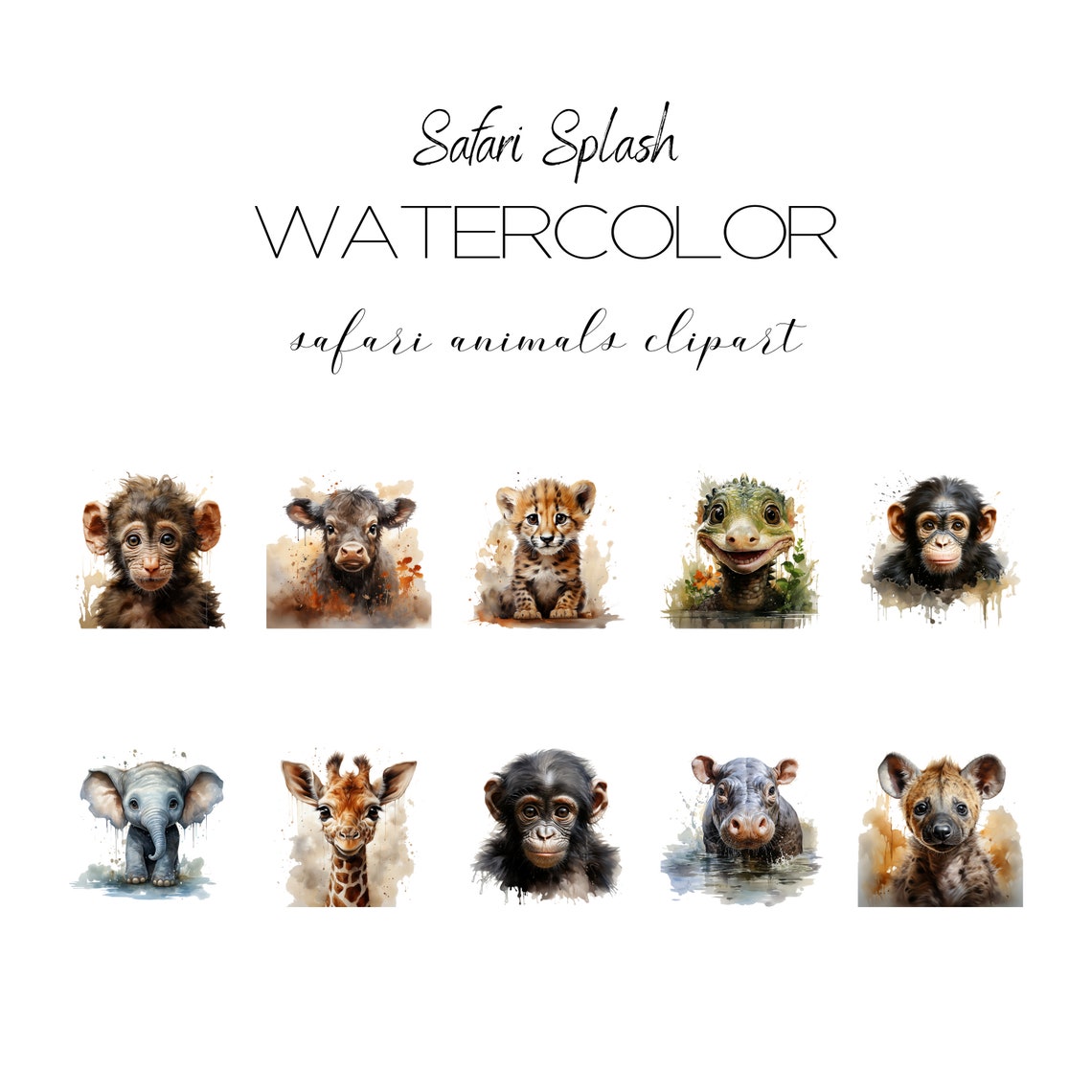 Watercolor Baby Safari Animals, Watercolor Clipart, Nursery Clipart ...