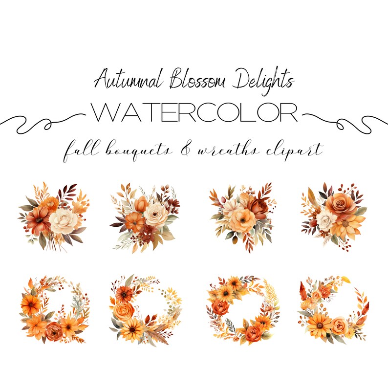 Fall Flower Bouquet and Wreath Clipart, Autumn Clipart, Floral Bouquets ...