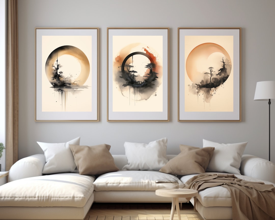 Minimalist Wall Art, 3 Wall Art Zen, 3 Piece Enso Circle, Set of 3 ...