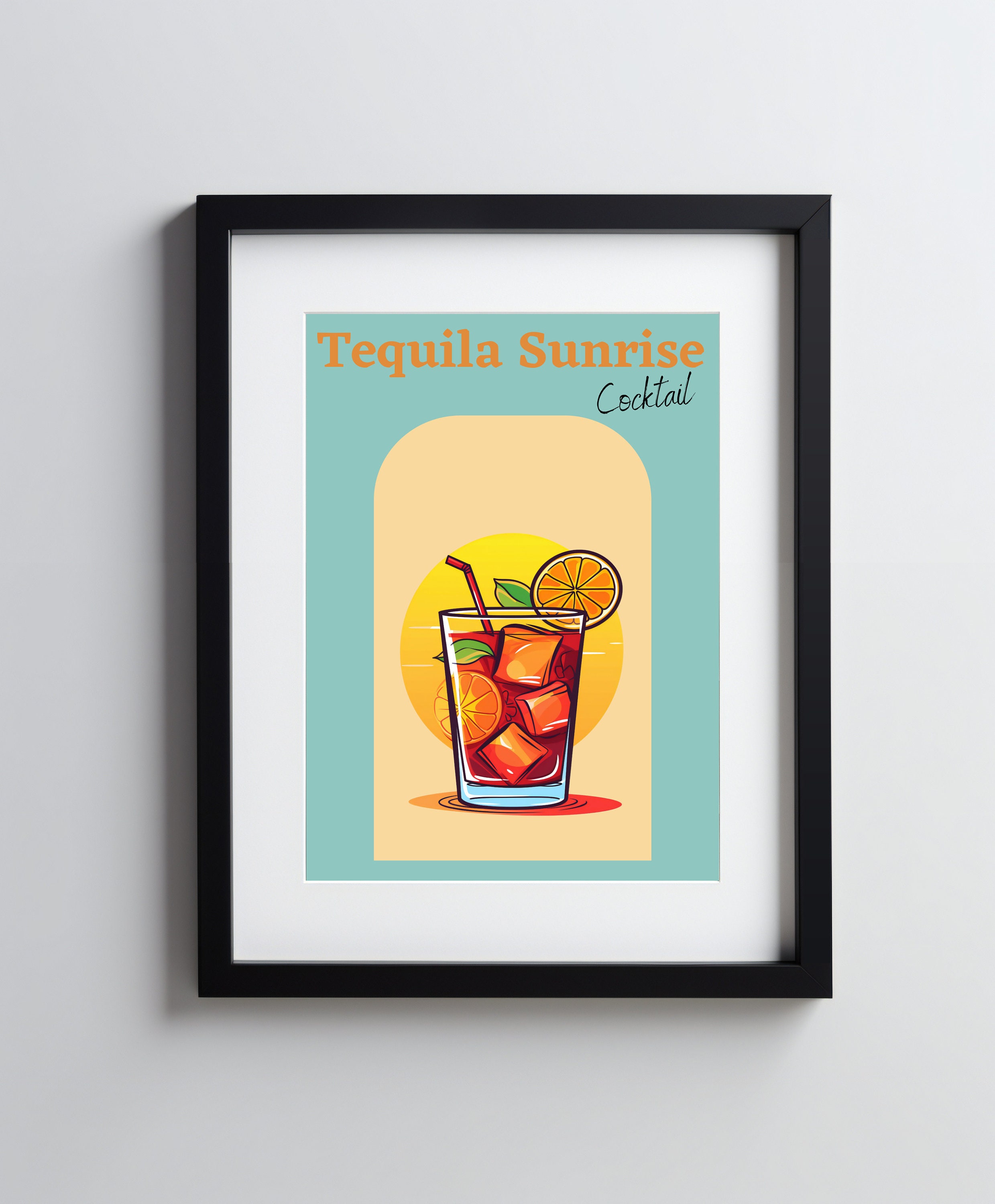 Tequila Sunrise Print, Colorful Bar Cart Gallery Wall Art, Digital ...