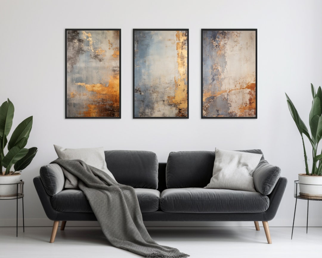 Gold Black Wall Art Set of 3, Abstract Gold Prints, Gold Bedroom Art ...