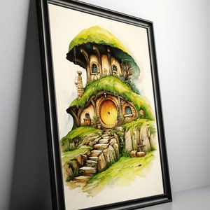 Lord of the Rings Art Set, Hobbit Hole Digital Wall Art, Watercolor ...
