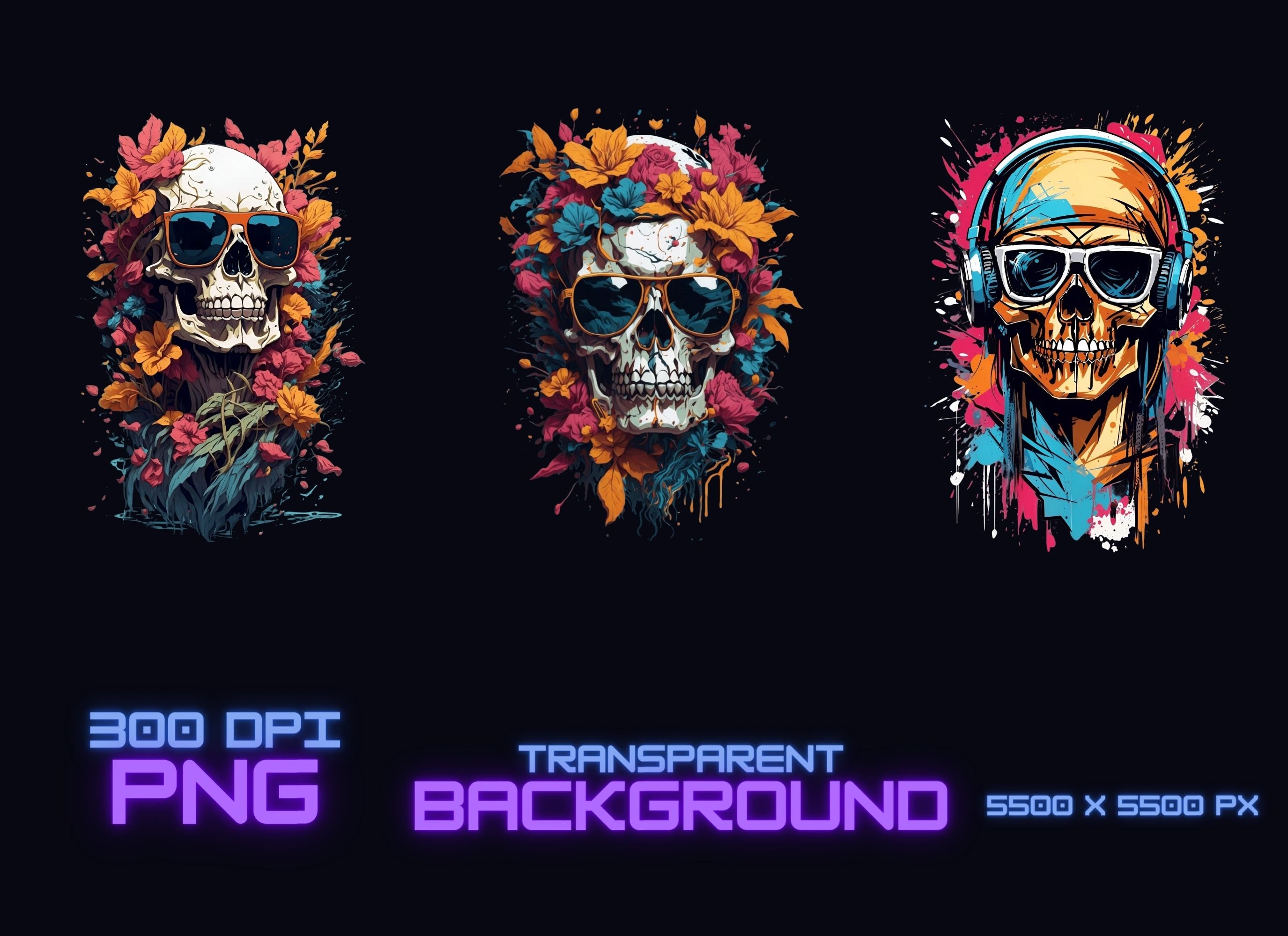 Colorful Skull PNG for Shirts and Sublimation Designs - Neon Skeleton ...