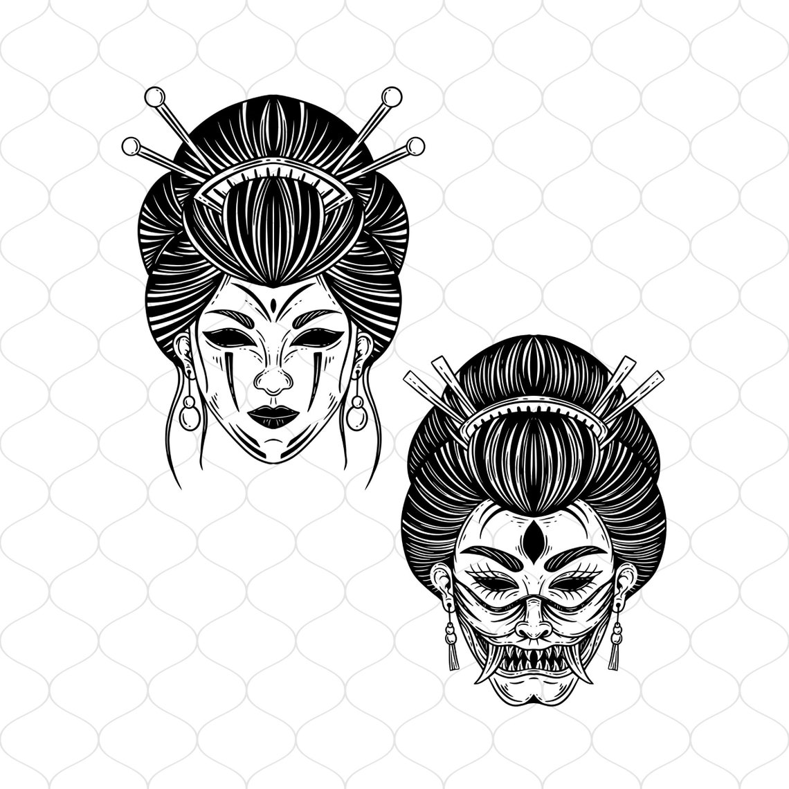 Japanese Geisha Girl Tattoo Dark Art Woman Tattoo Digital Design ...