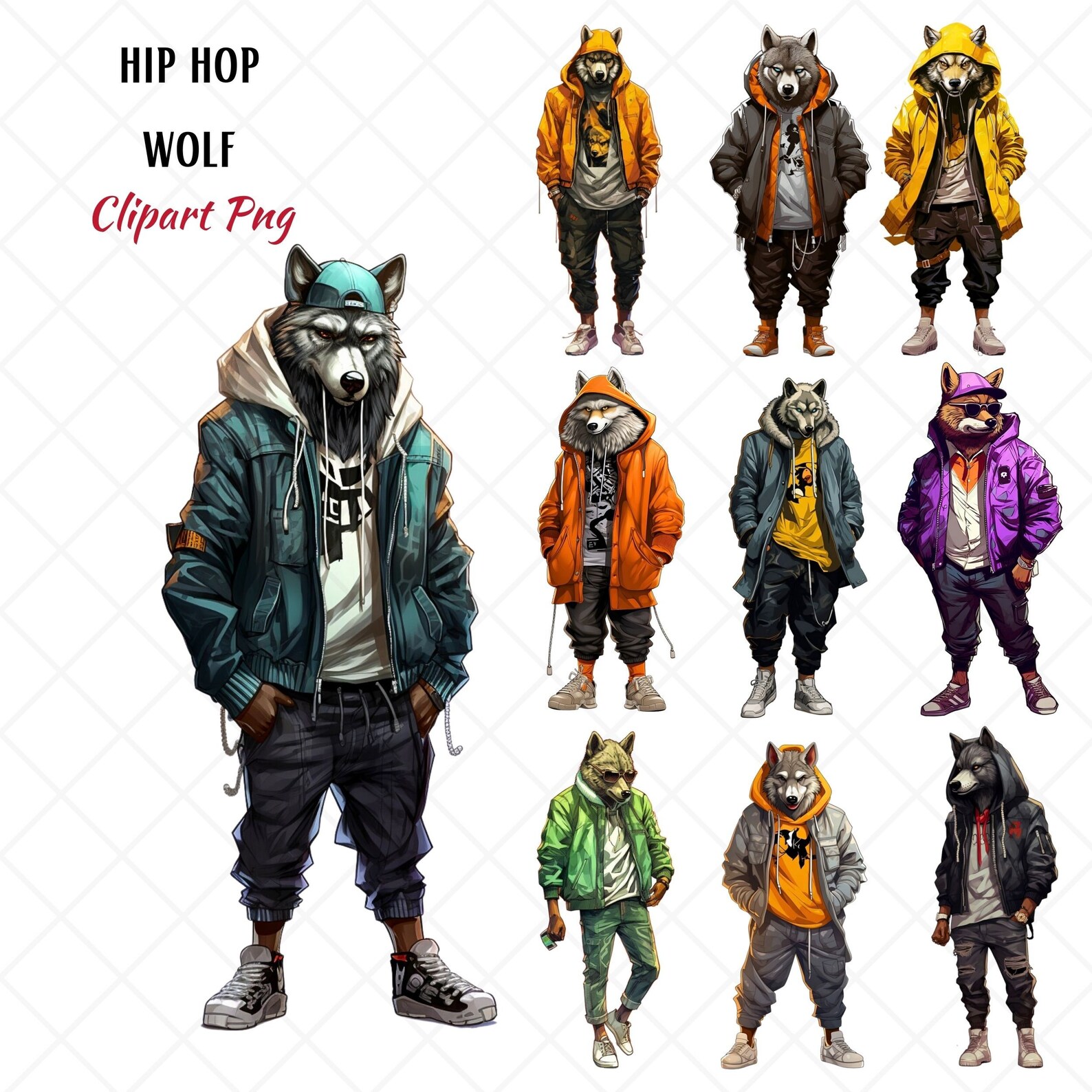 Hip Hop Wolf Fashion Sublimation Clipart Png T-shirt Designs - Etsy