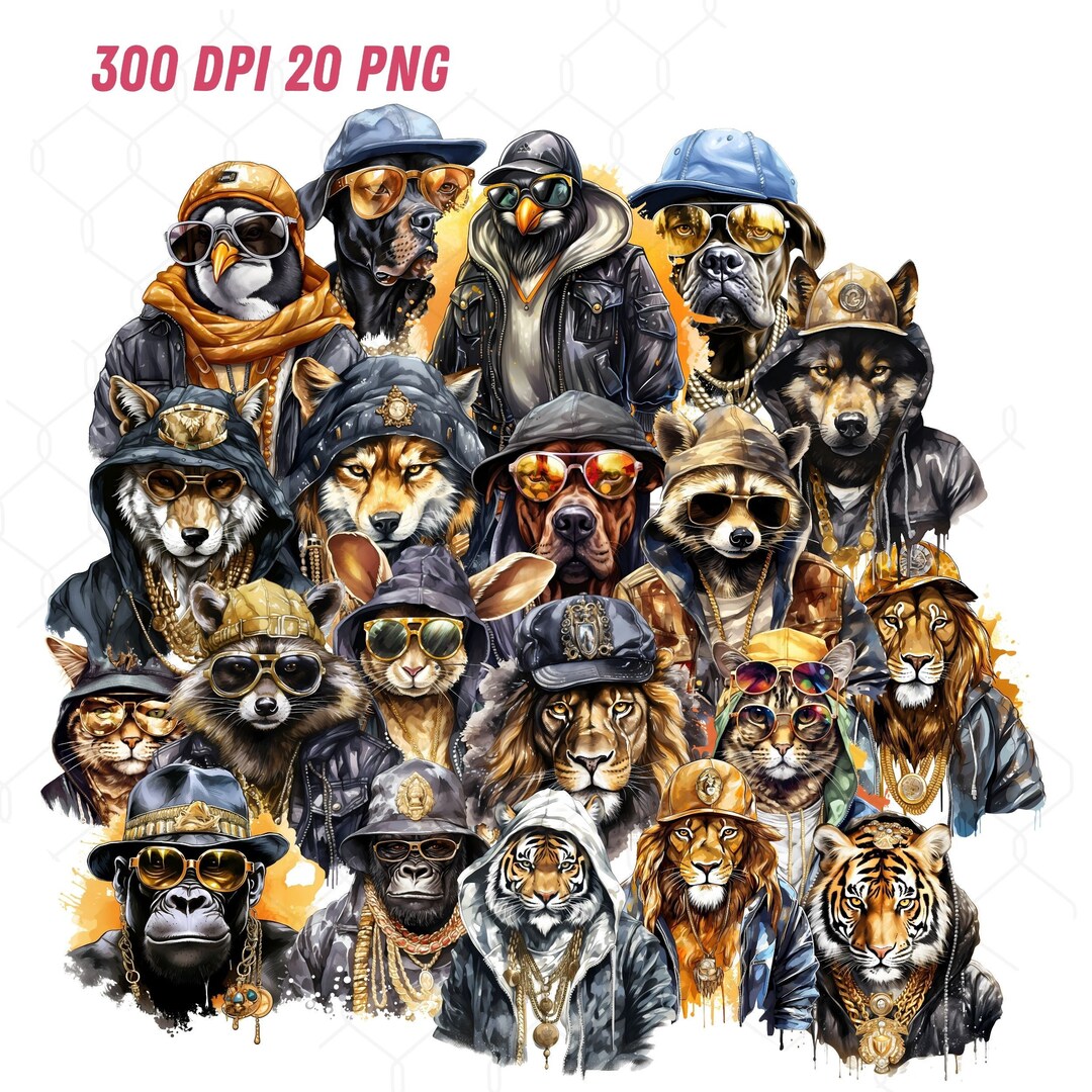 Gangsta Rapper Hip Hop Animals Png, T-shirt Designs, Animal Sublimate ...