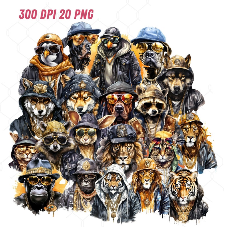 Gangsta Rapper Hip Hop Animals Png, T-shirt Designs, Animal Sublimate ...
