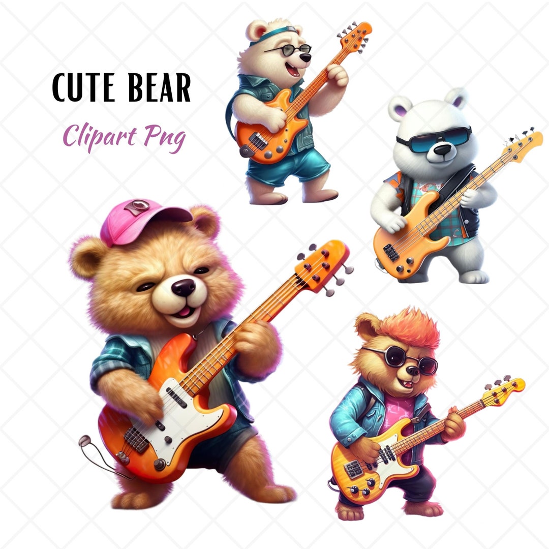 Cute Rocker Bear Bass Guitar PNG Urban Hip Hop T-shirt Designs ...