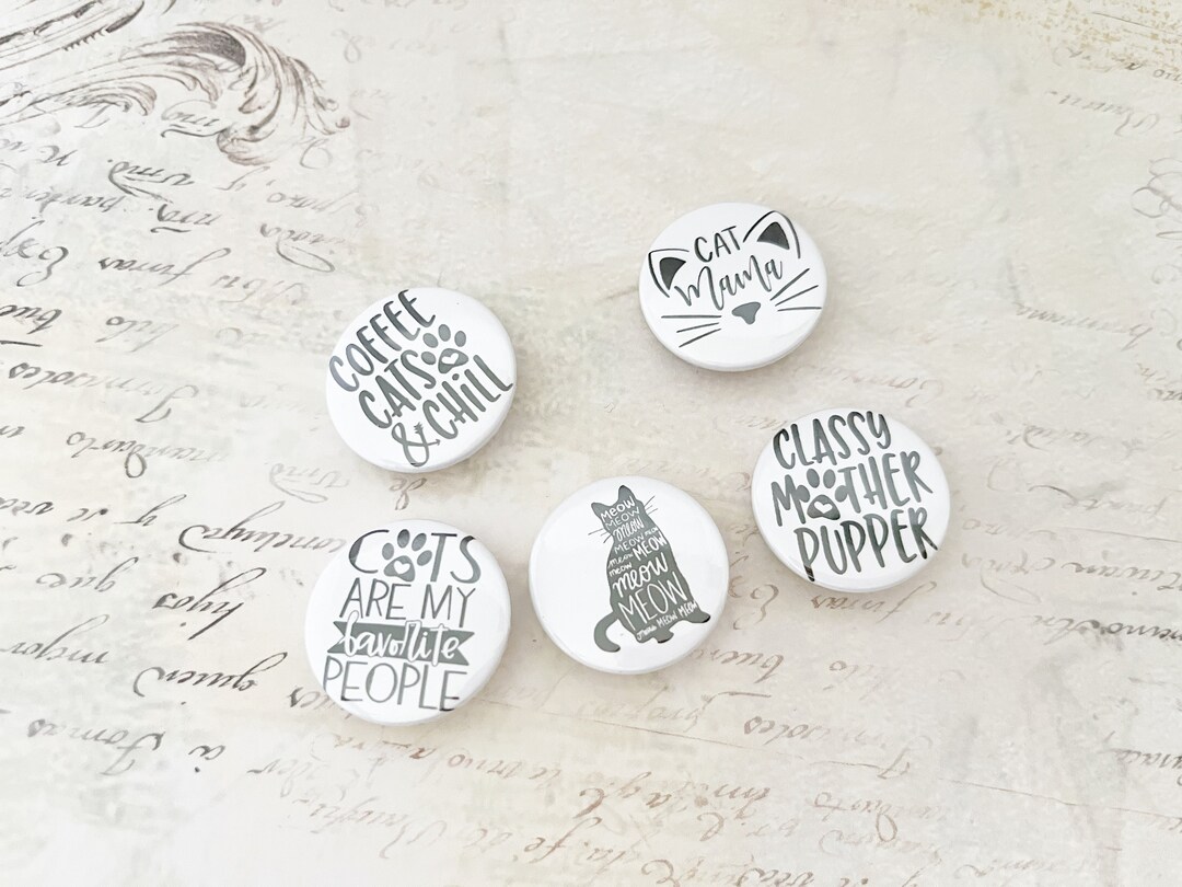 Set of 5 Cat Badges, Cat Badges, Button Badges, Cat Gifts, Cat Mama ...
