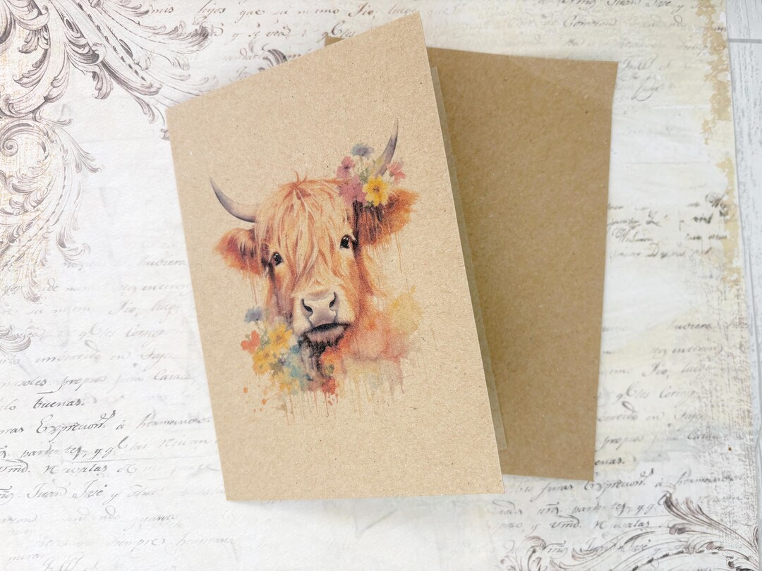 Highland Cow Note Cards, Highland Cow Card, Note Cards, Kraft Note ...