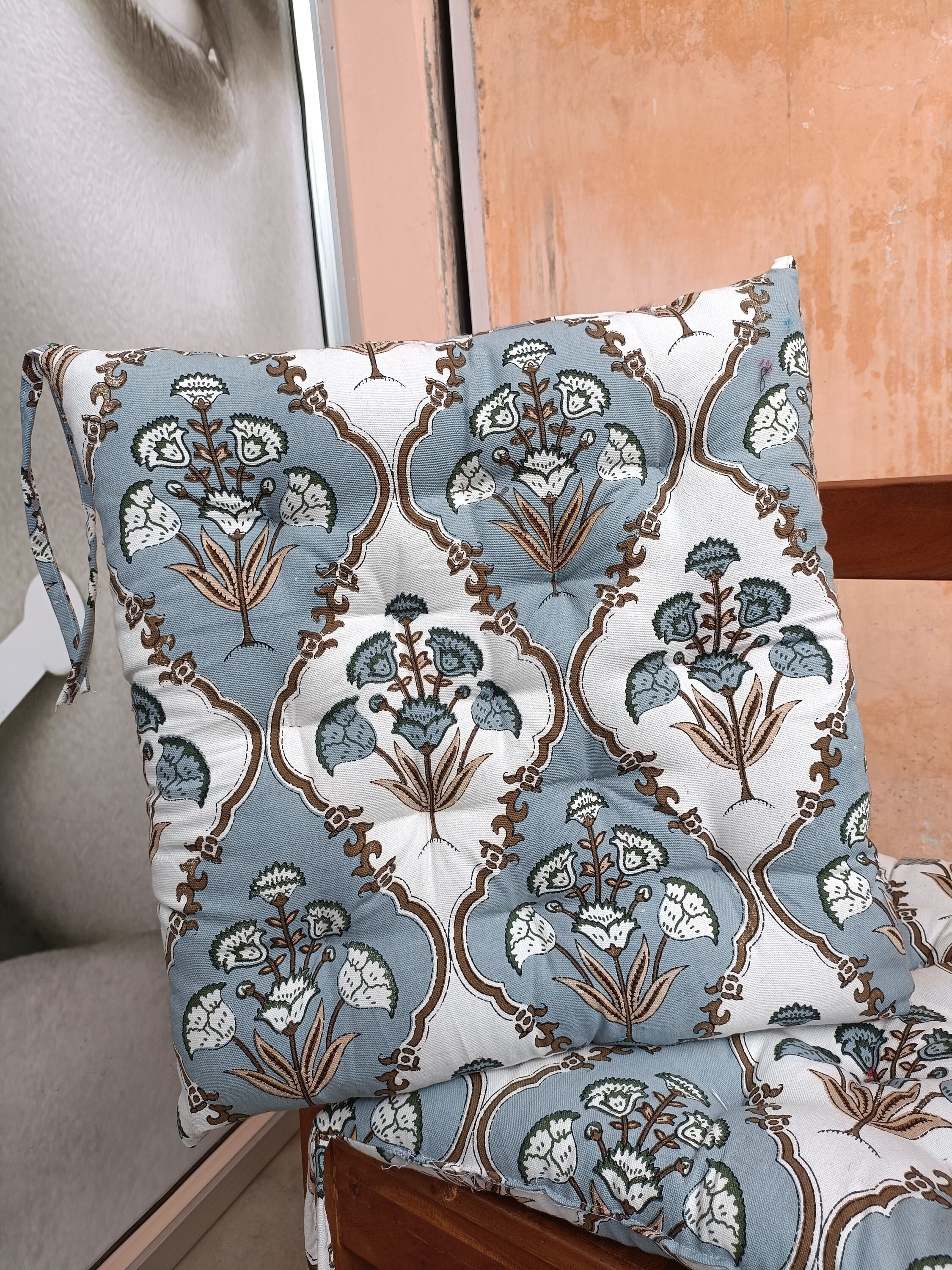 Decorative Chair Pads 40x40 Cm White Floral Print Cotton Square Seat ...