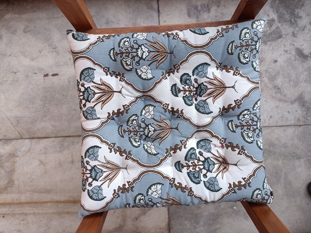 Decorative Chair Pads 40x40 Cm White Floral Print Cotton Square Seat ...