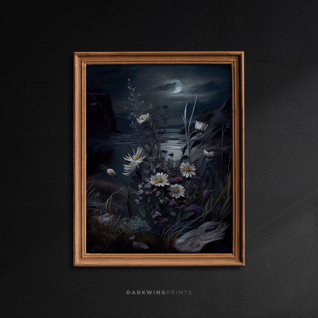 Wildflowers Wall Art, Dark Botanical Print, Floral Decor, Botanical ...