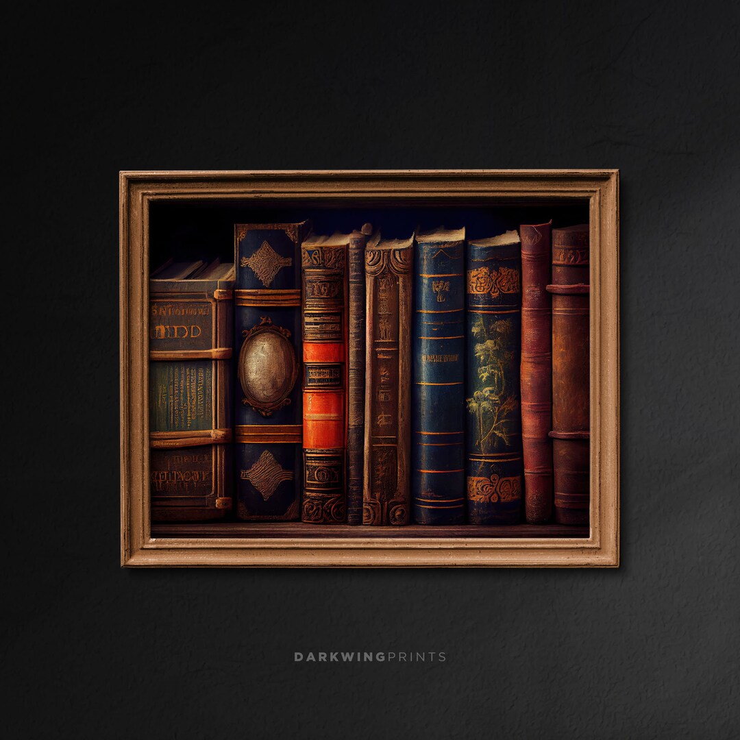 Old Book Covers Art Print, Antique Painting, Eclectic Vintage Decor ...