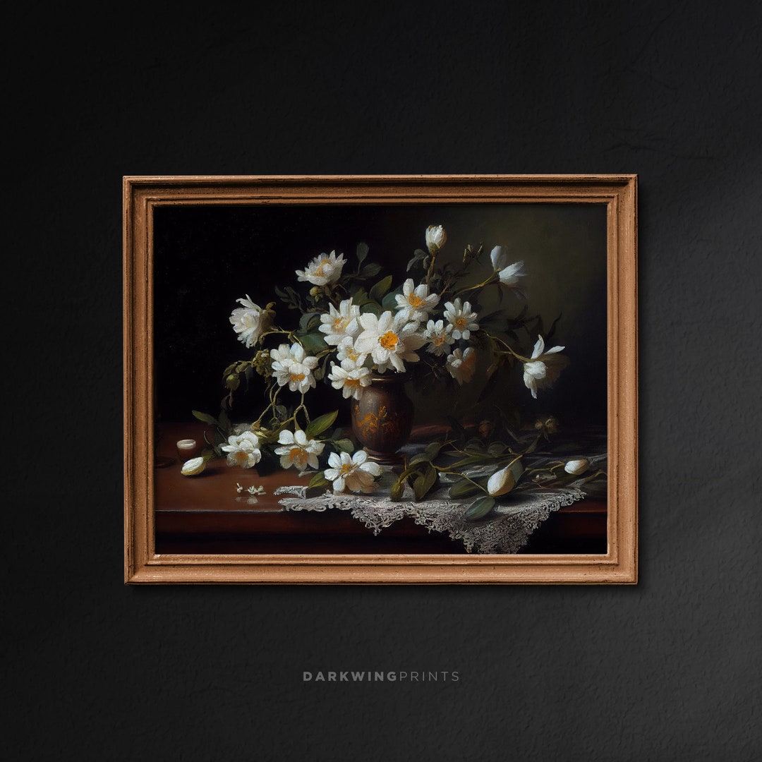 Gothic Daisy Flowers Printable Wall Art, Vintage Floral Wall Art, Moody ...