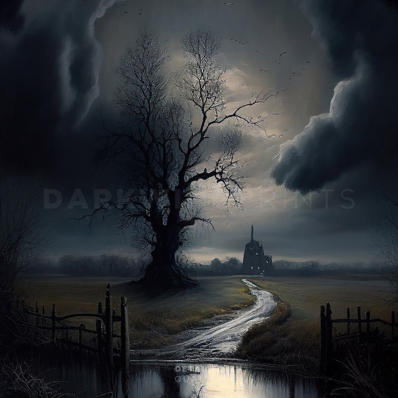 Moody Landscape Painting Printable Wall Art Moonlight - Etsy