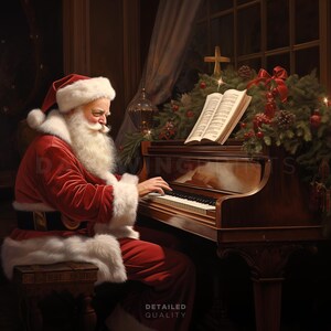 Santa Playing Piano, Vintage Christmas Academia Wall Art, Piano Digital ...