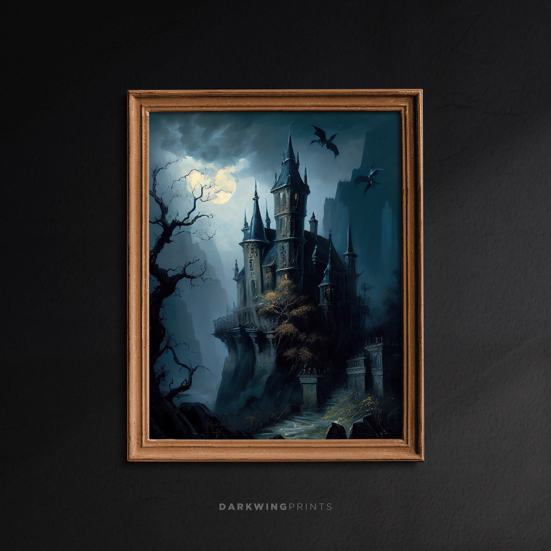 Dracula's Castle, Dark Castle Oil Painting, Artwork Gothic Home Decor ...