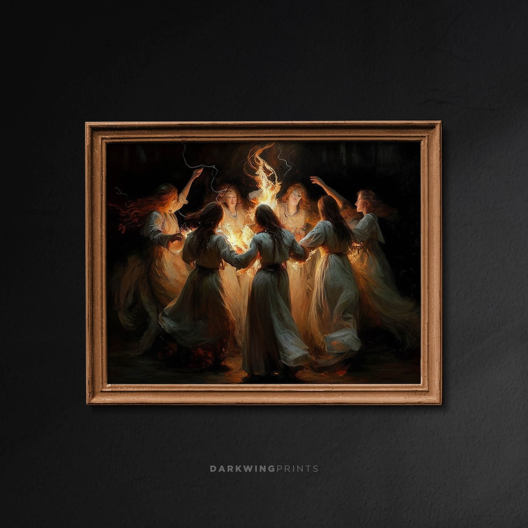 Fire Dance Wall Art, Nymphs Witches Dancing, Gothic Painting, Dark ...