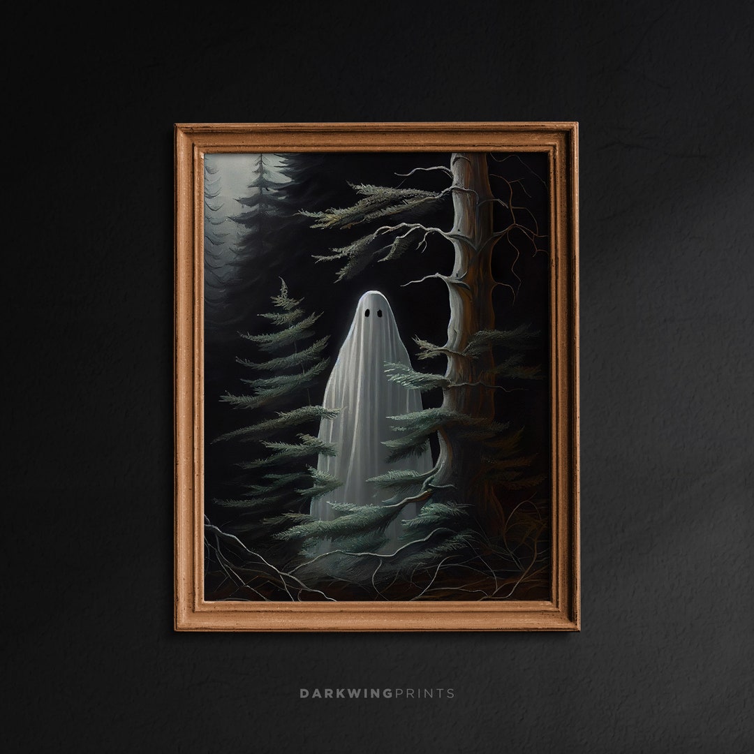 Ghost in the Forest of Pine Trees, Halloween Vibes, Vintage Poster ...