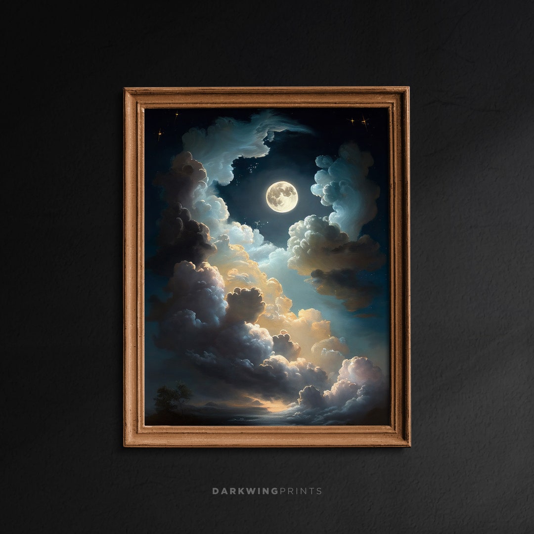 Celestial Print, Moon and Stars Vintage Painting Digital Print, Gothic ...