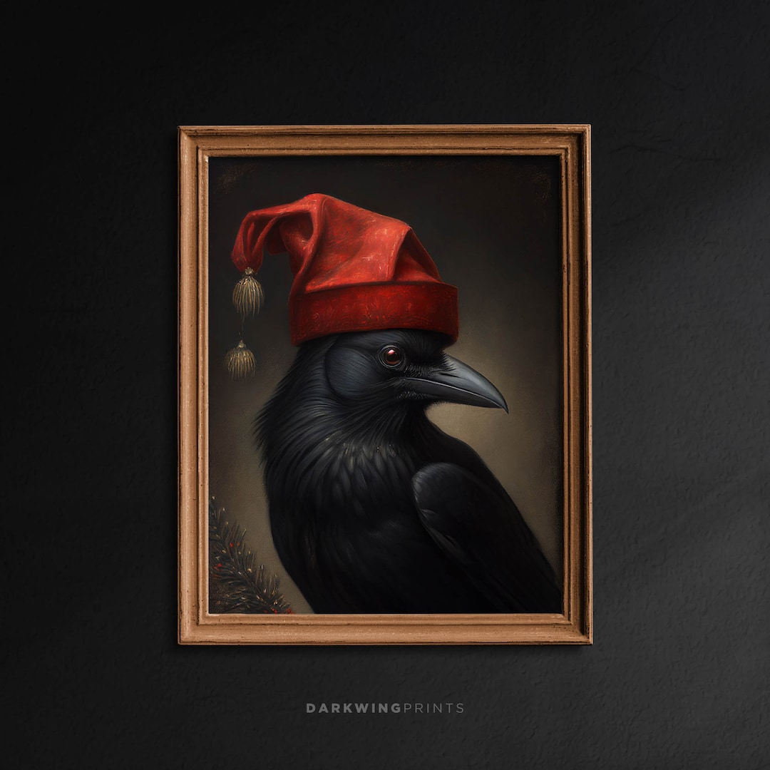 Gothic Christmas Raven Portrait, Christmas Wall Art Painting, Gothic ...