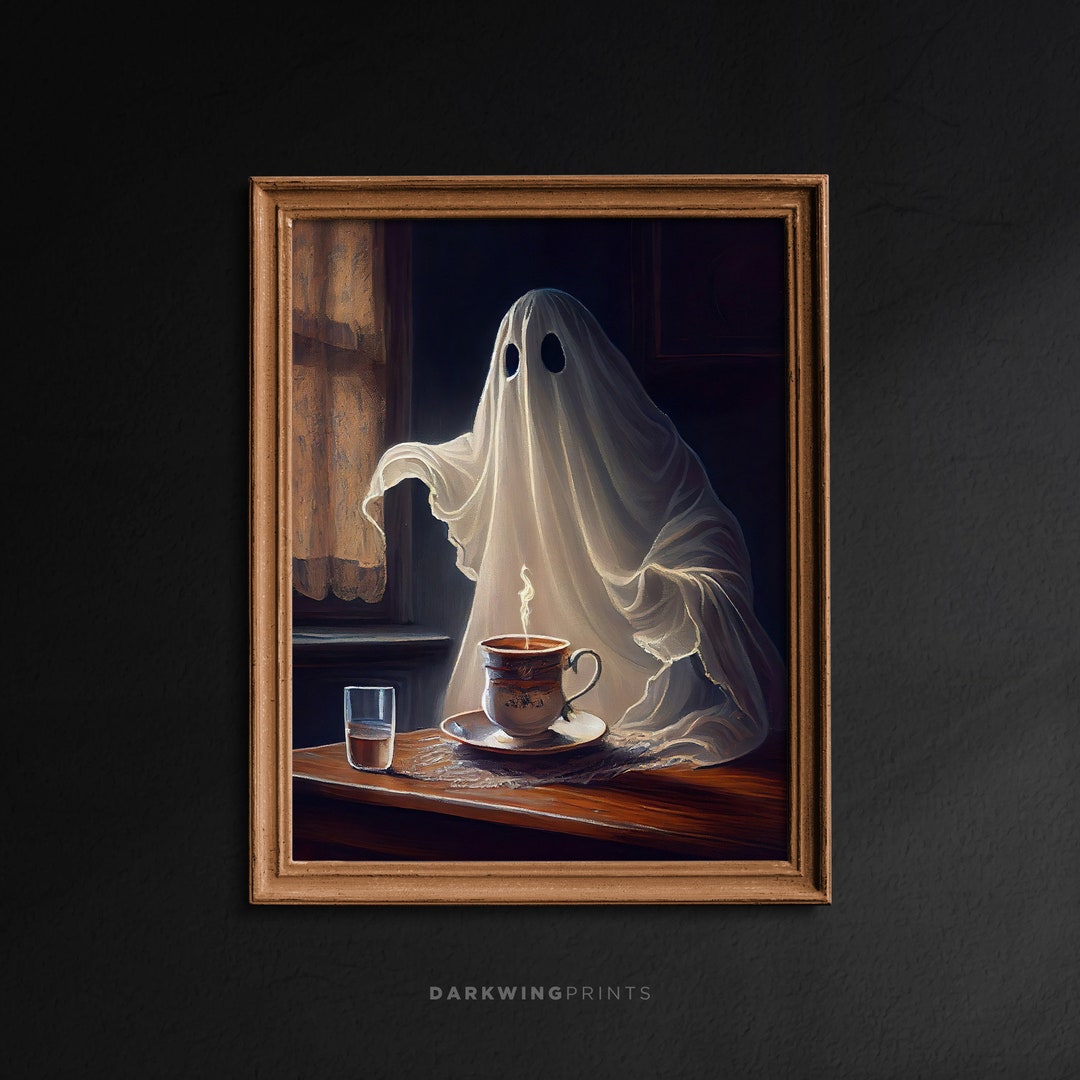 Ghost Drinking Tea, Kitchen Decor, Vintage Poster, Dark Academia, Gothic Victorian, Art Poster ...