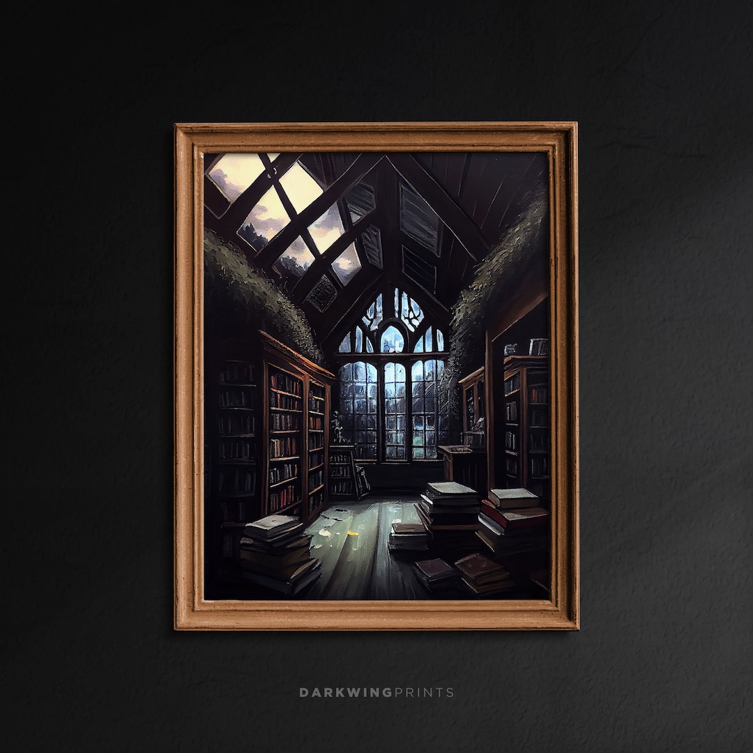 Victorian Gothic Library, Dark Academia Decor, Goth Vintage Books Wall ...