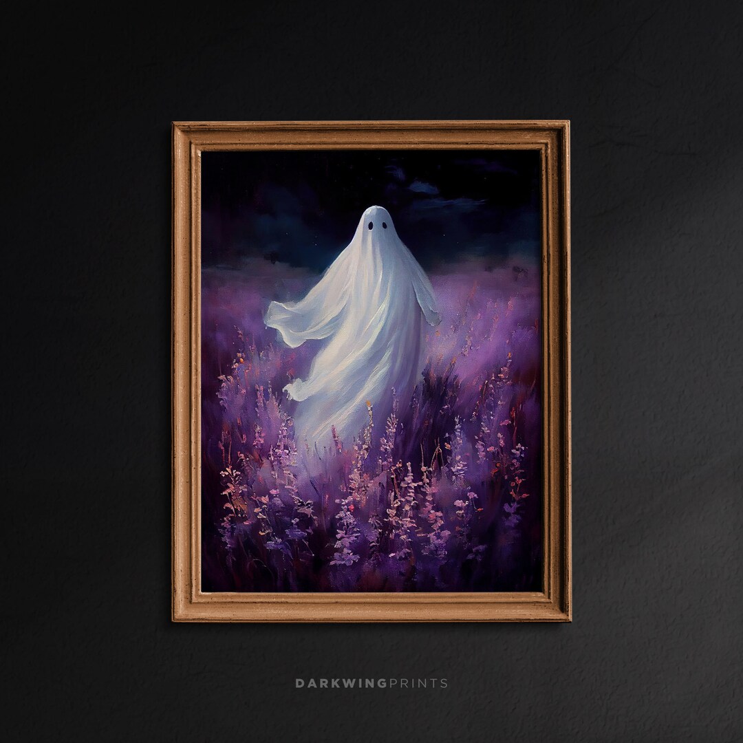 Ghost in the Lavender Field, Botanical Decor, Vintage Halloween Wall ...