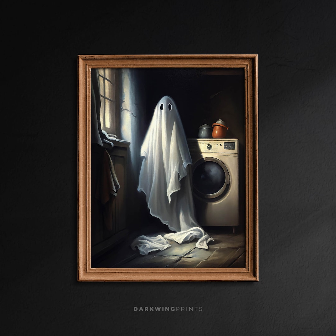 Ghost on Laundry Day, Dark Bathroom Romantic Ghost Decor, Halloween ...