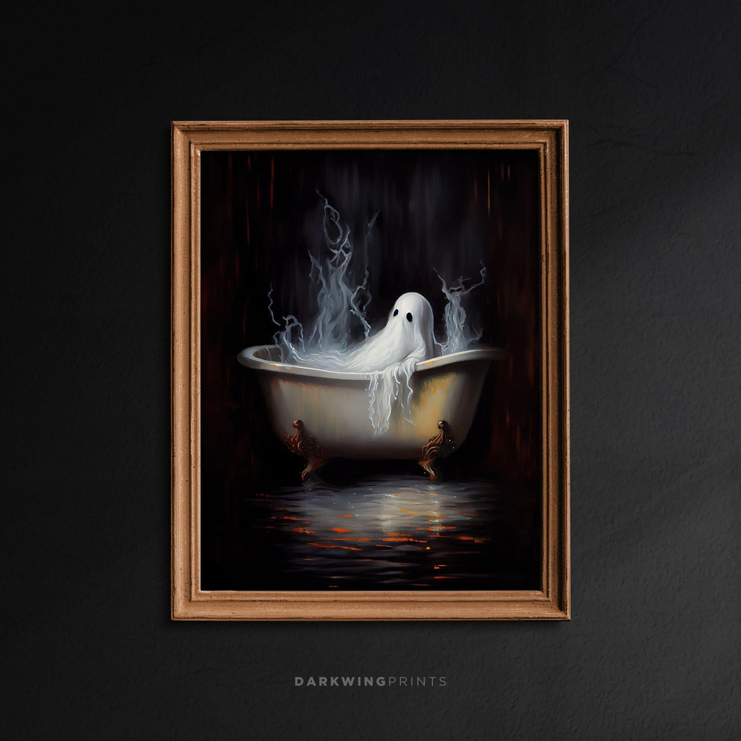 Ghost in the Bathtub, Halloween Decor, Ghost Bathroom Print, Art Poster ...